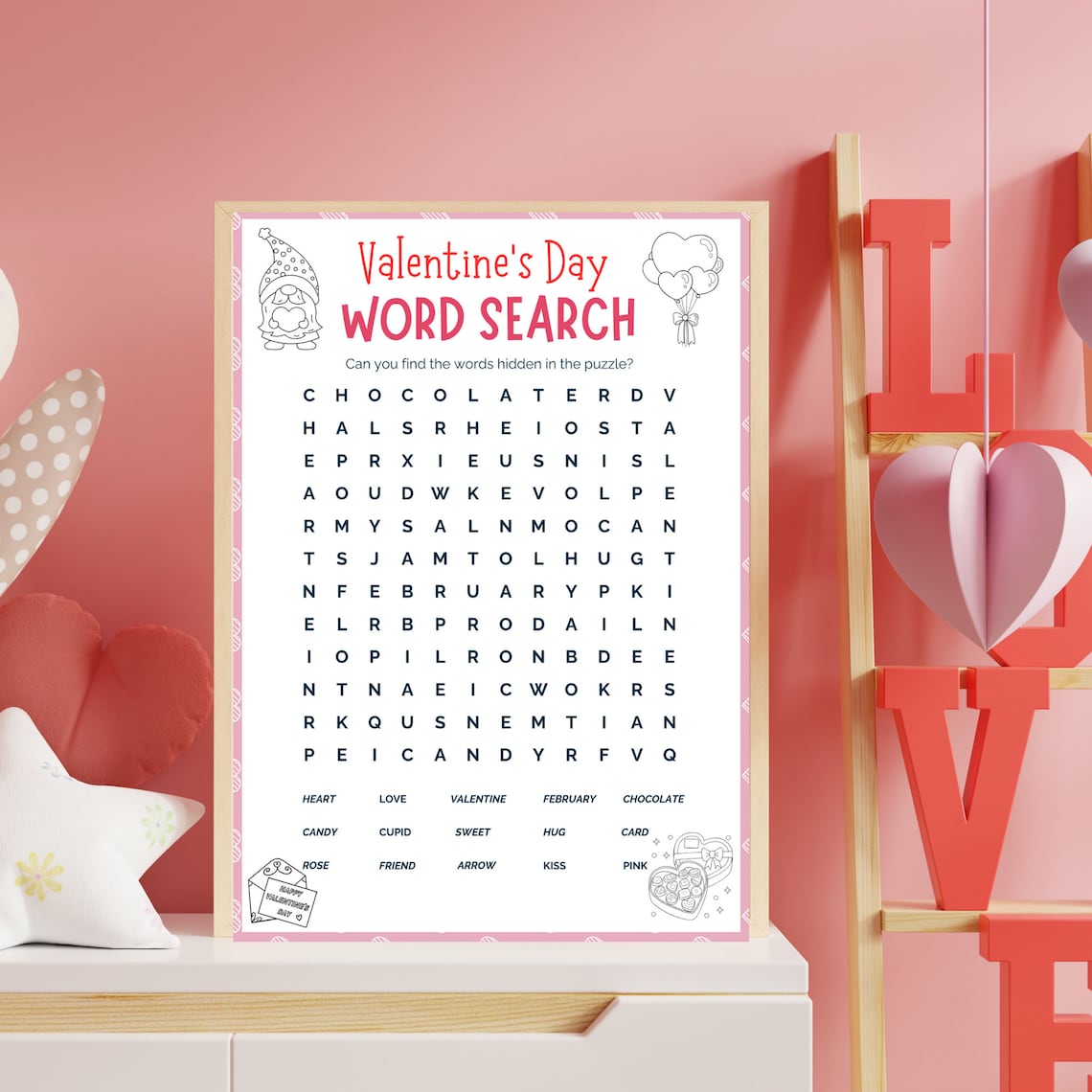 Valentines Coloring Page Word Search, Valentine Games, Printable Games ...