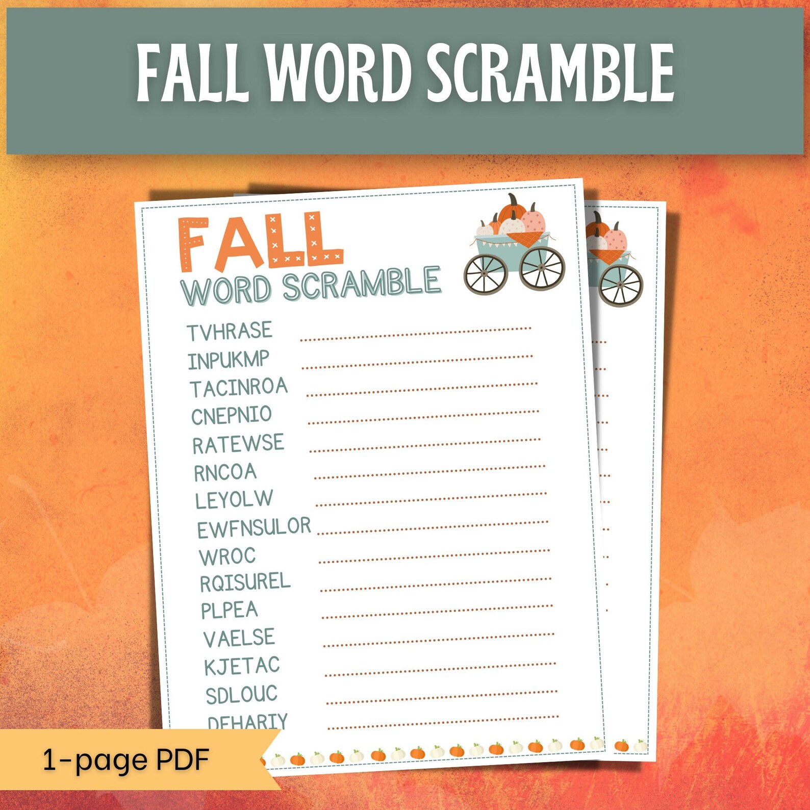 Fall Word Scramble Printable | Kids Word Scramble PDF | Autumn Words ...