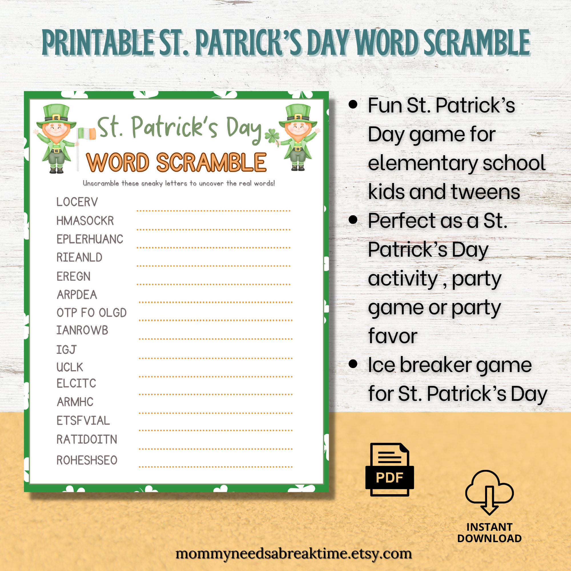 St Patricks Day Word Scramble, St Patricks Day Games Spring Word Games ...