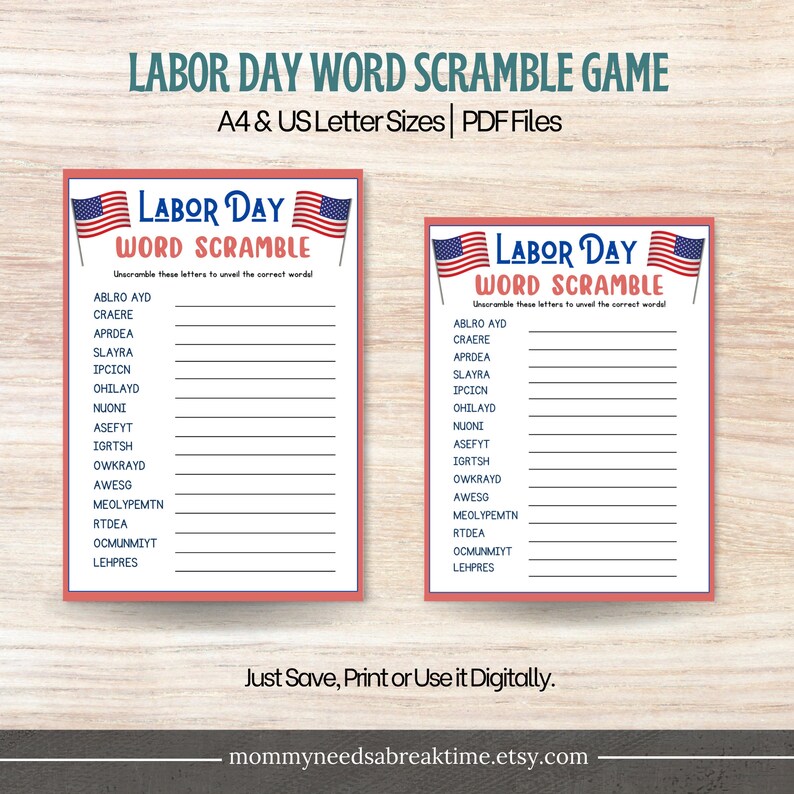 Labor Day Word Scramble Labor Day Games, Preschool Alphabet Activities ...