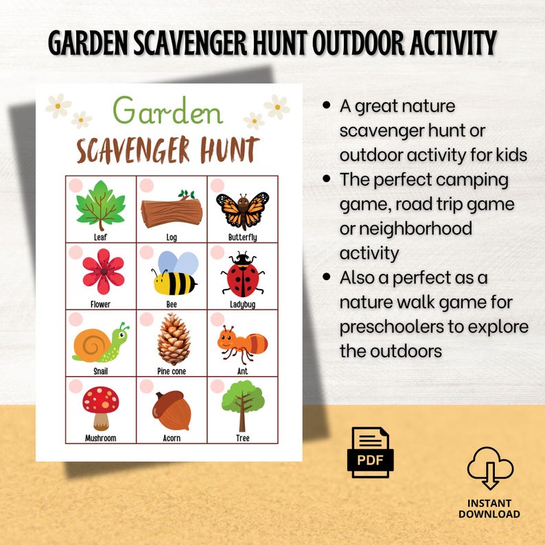 Garden Scavenger Hunt Kids Scavenger Hunt, Nature Outdoor Scavenger ...