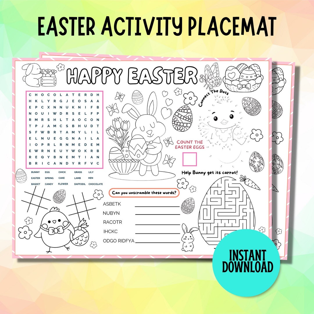 Easter Activity Placemats Spring Word Games, Springtime Placemats ...