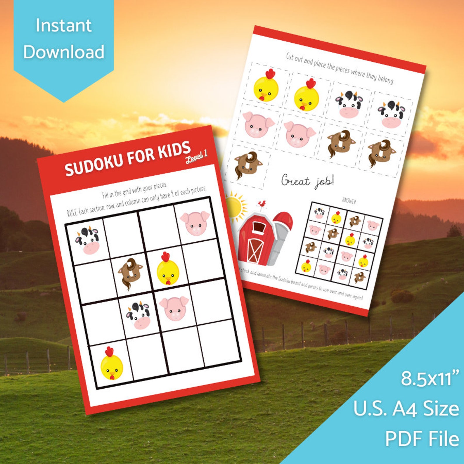 Farm Animals Sudoku for Kids | Toddler Sudoku Puzzles | Road Trip Games ...