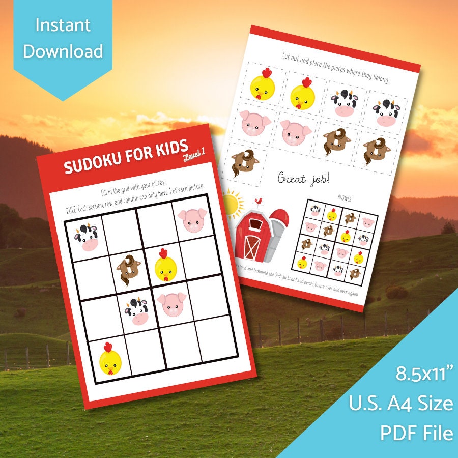 Farm Animals Sudoku for Kids | Toddler Sudoku Puzzles | Road Trip Games ...