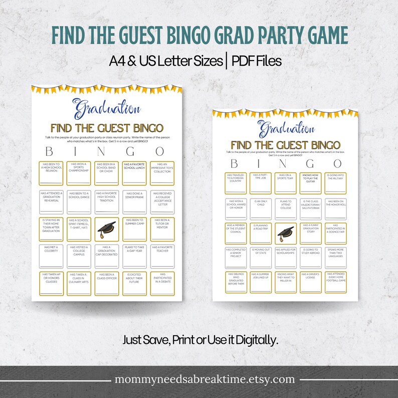 Graduation Bingo Find the Guest Game, Find the Guest Bingo Grad Party ...