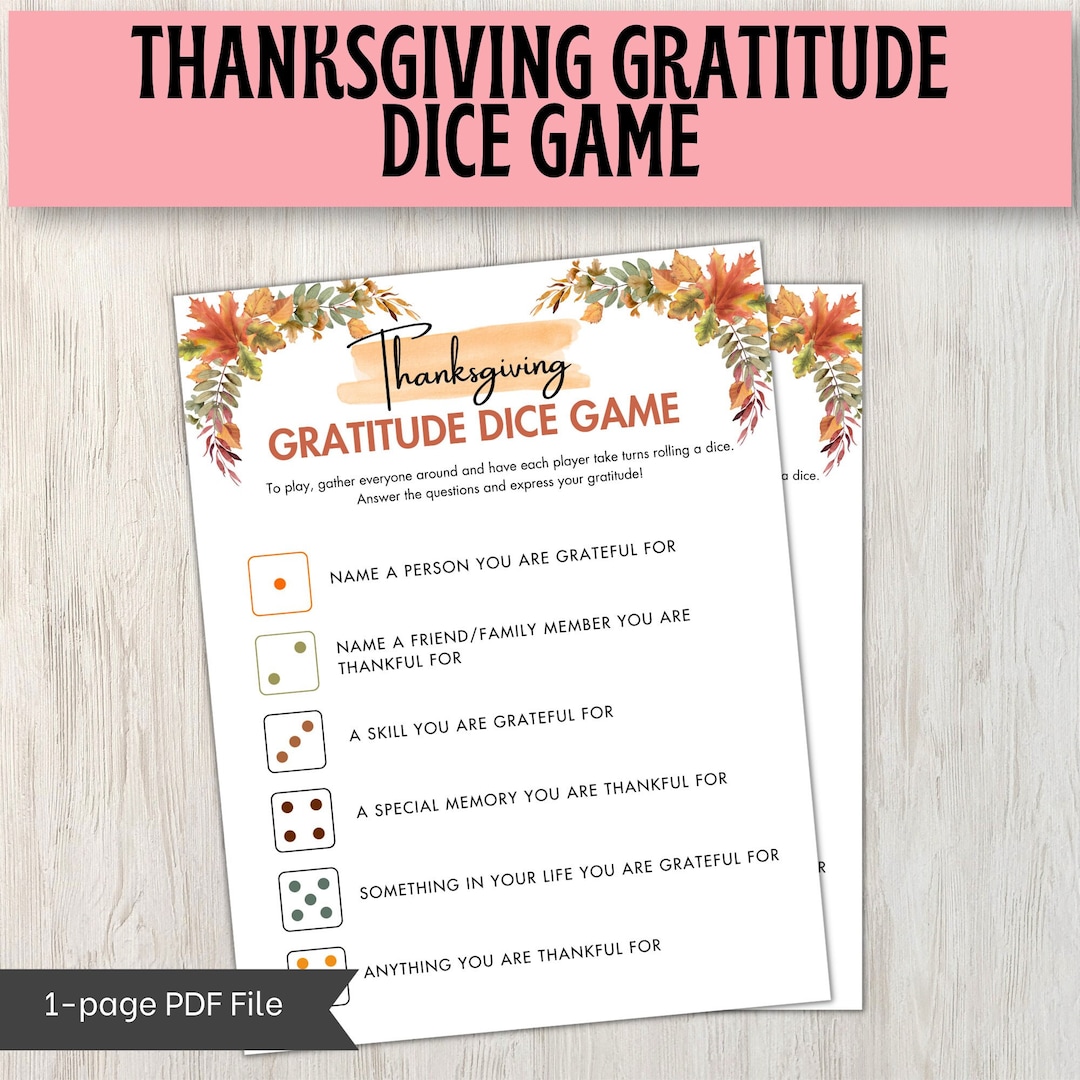 Thanksgiving Gratitude Dice Game | Gratitude Game Thankful Game ...