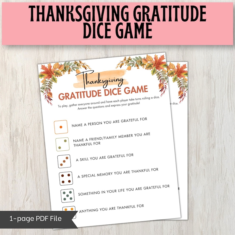 Thanksgiving Gratitude Dice Game | Gratitude Game Thankful Game ...
