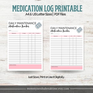 Medication Tracker Printable Medication Log | Daily Medication Log Pill ...