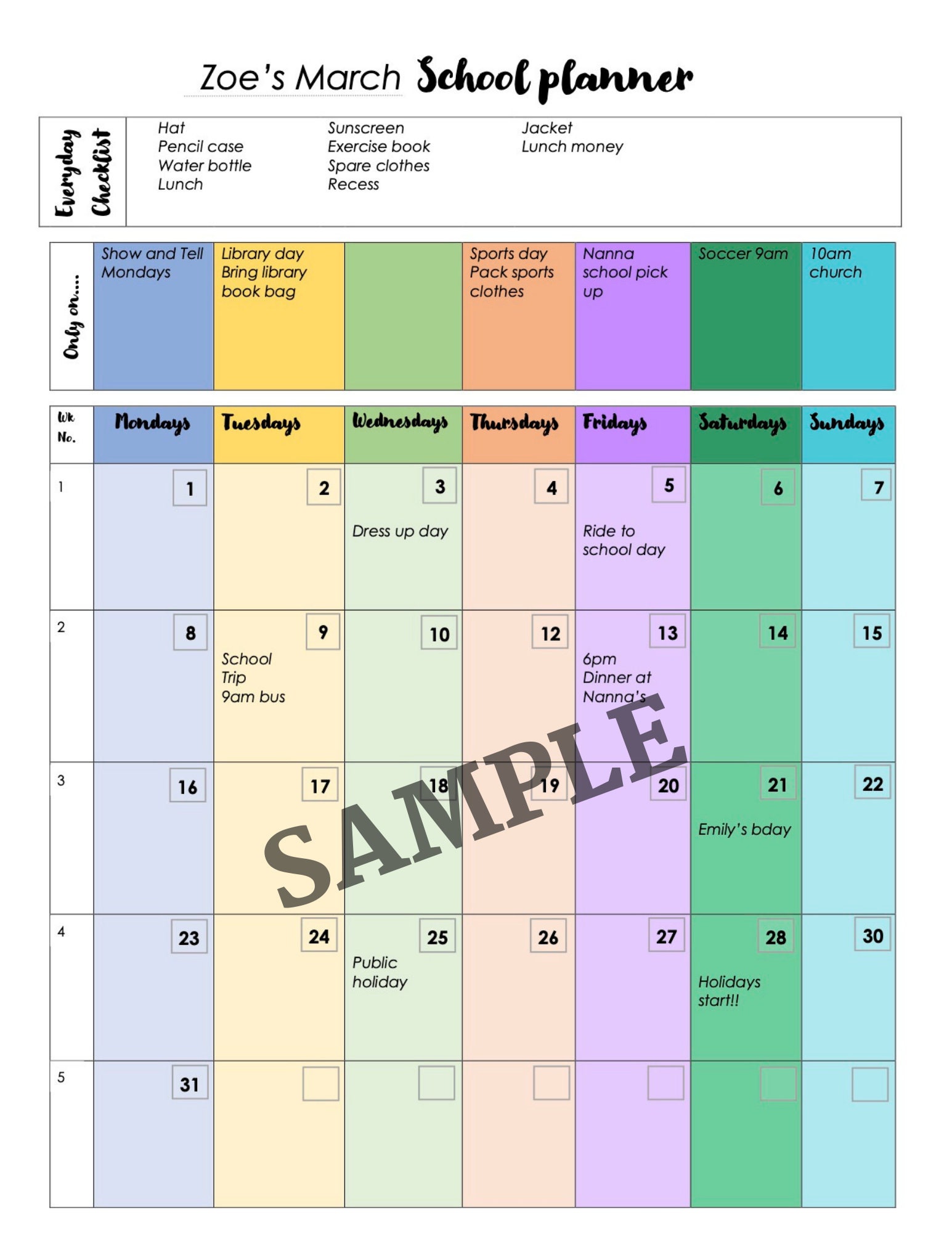 Kids School Printable Planner | Kids School Week Checklist | Back to ...
