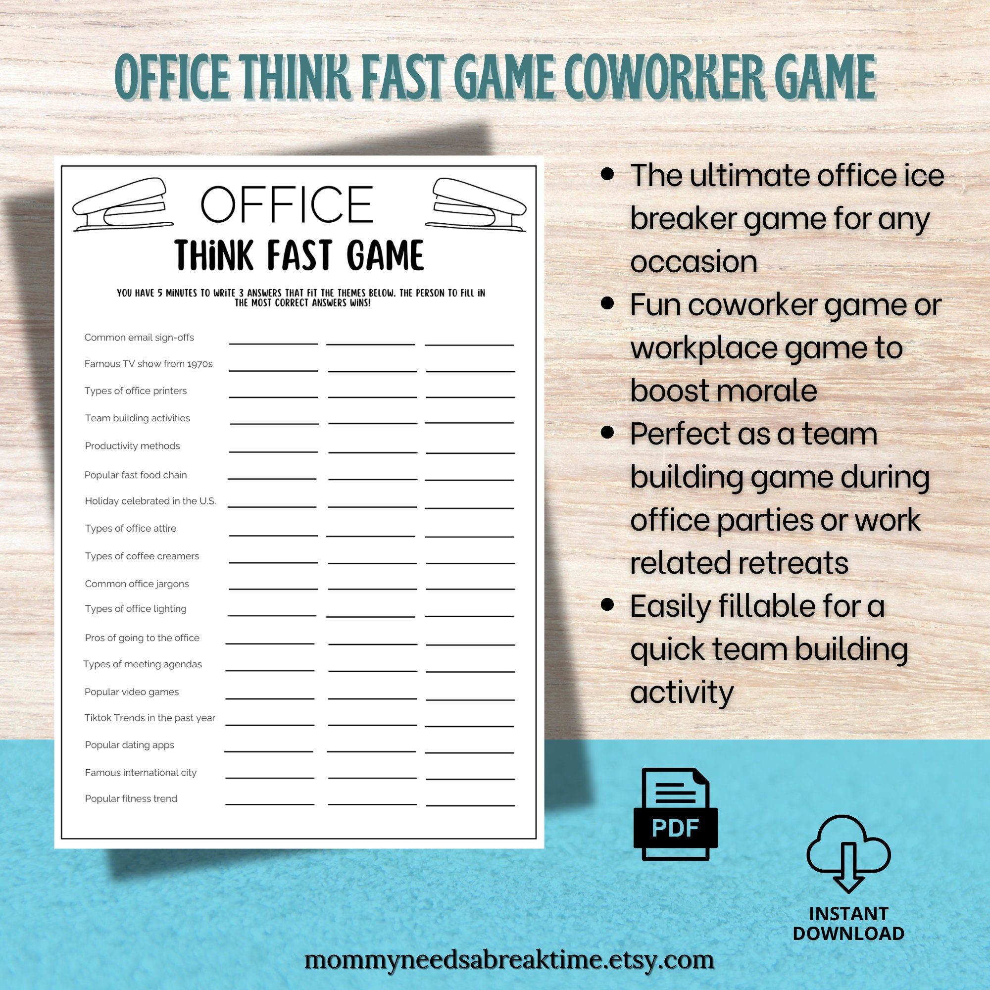 Office Think Fast Game Team Building Games, Coworker Games Workplace ...