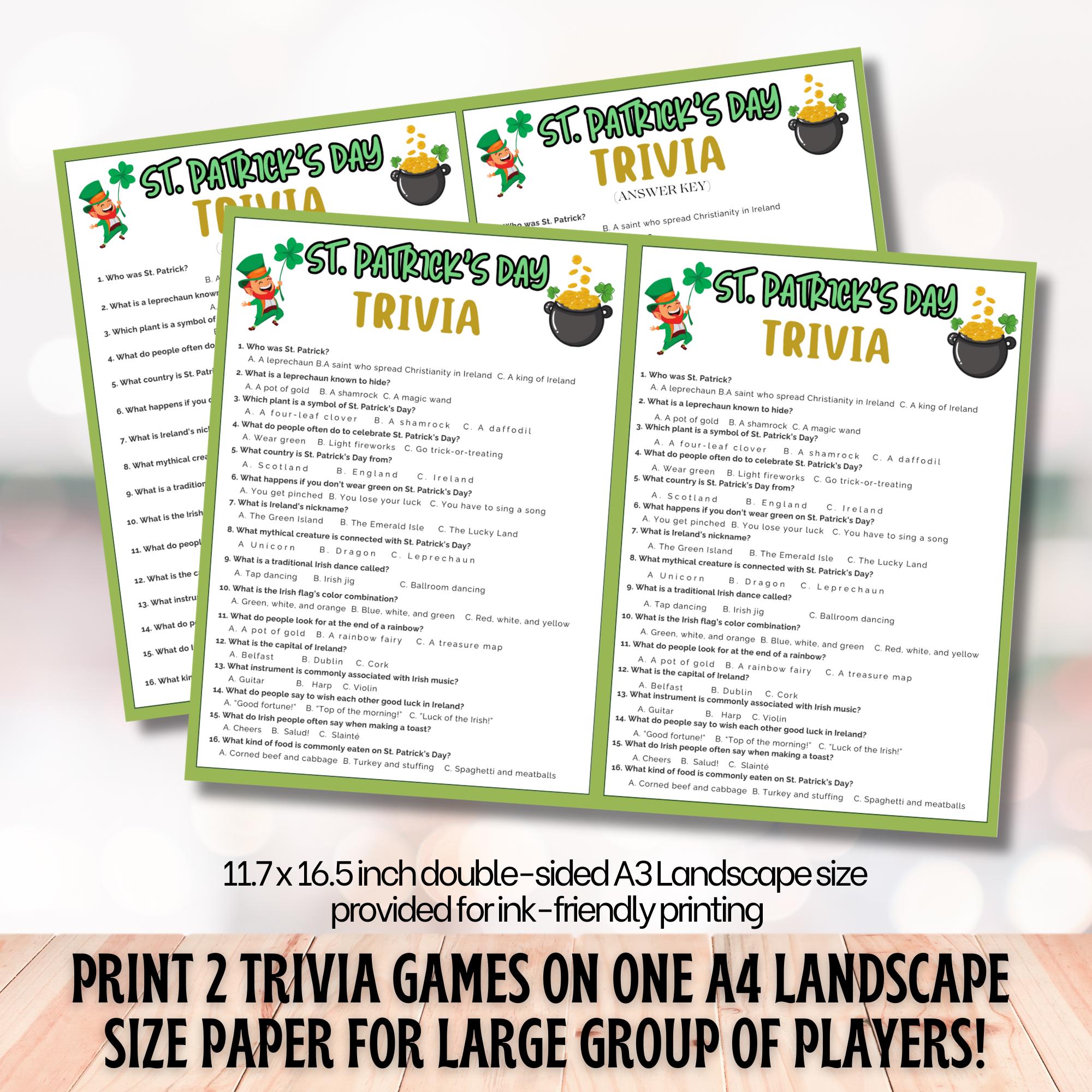 St Patricks Day Trivia Leprechaun Games, St Paddys Day Games, St ...
