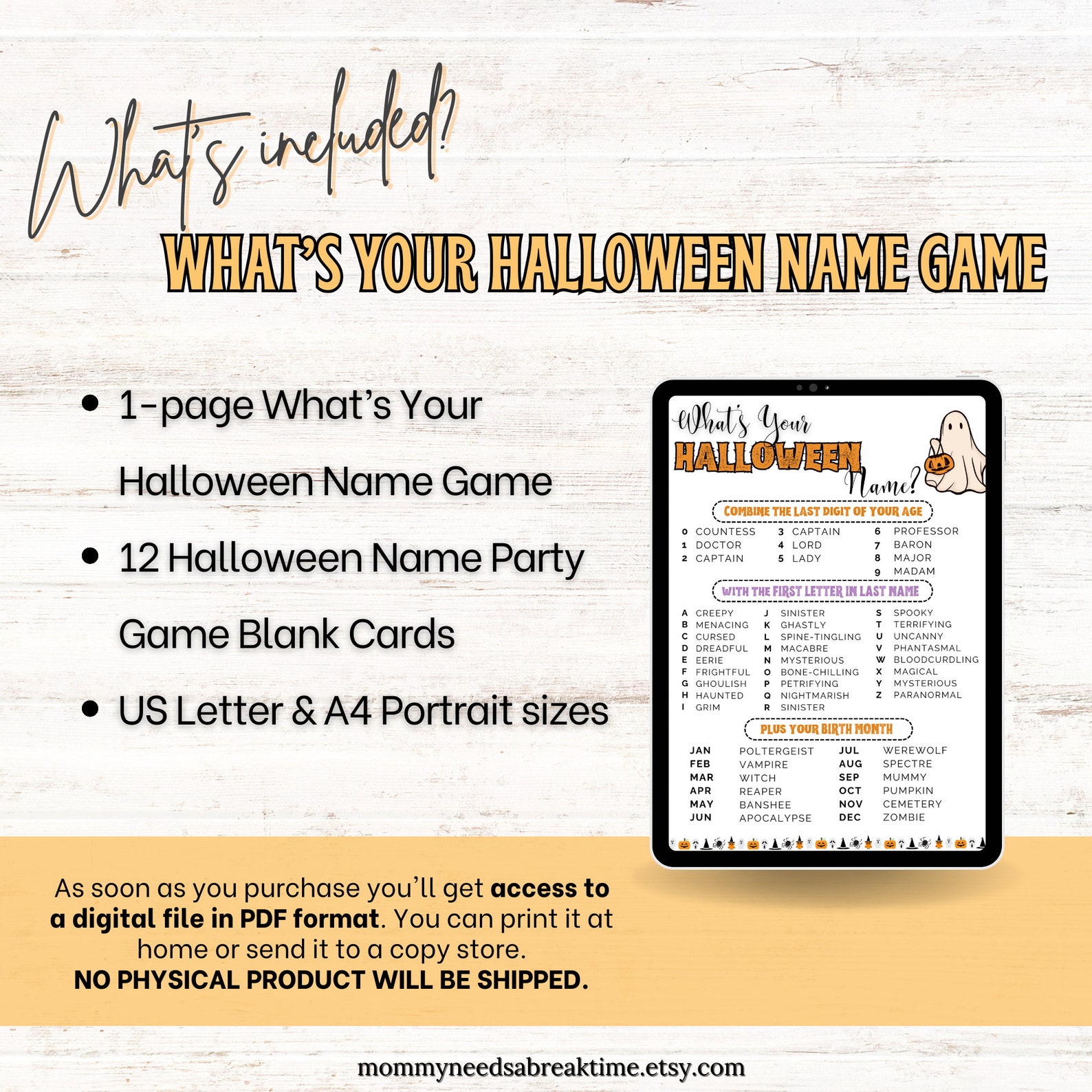 Whats Your Halloween Name Game Adult Halloween Game, Fall Trivia Game ...