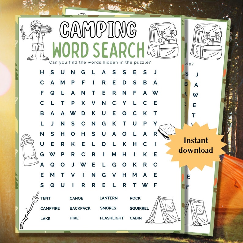 Camping Word Search Camping Activities, Camping Games, Kids Word Search ...