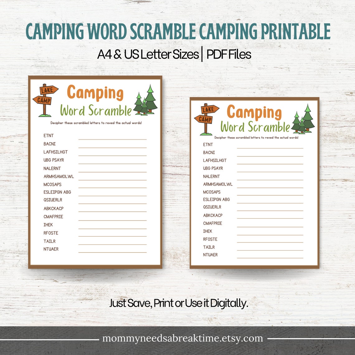 Camping Word Scramble Camping Activities Road Trip Games Sleepover ...