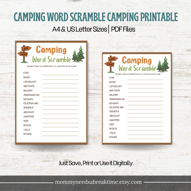Camping Word Scramble Camping Activities | Road Trip Games Sleepover ...