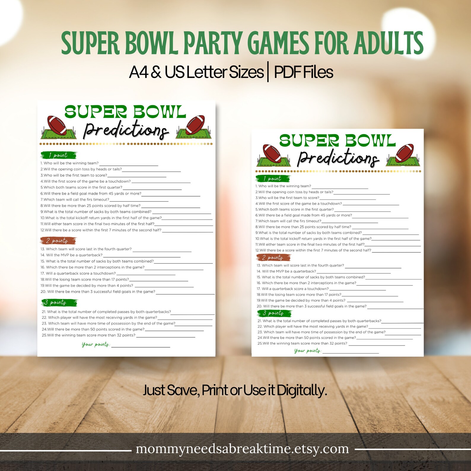 Superbowl Predictions Superbowl Party Games, Game Day Predictions ...