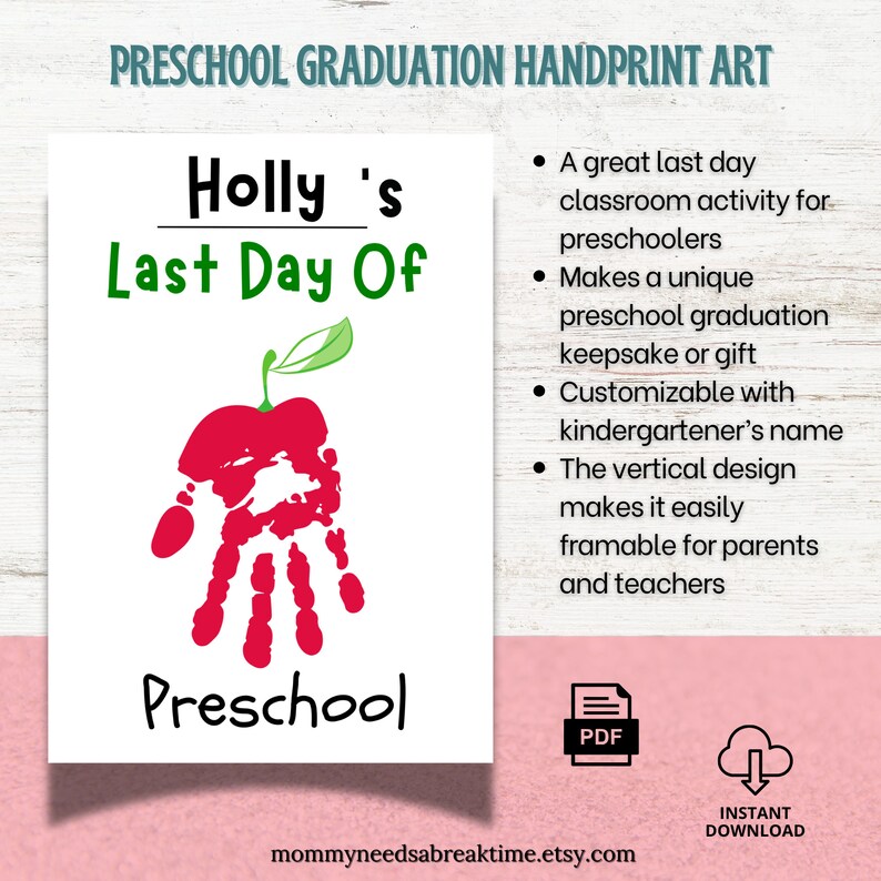Preschool Graduation Keepsake Handprint Art, Prek Graduation Apple ...