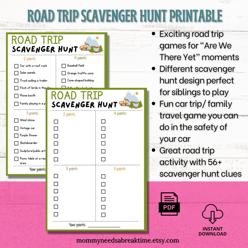 Road Trip Scavenger Hunt Road Trip Games, Road Trip Activity, Family ...