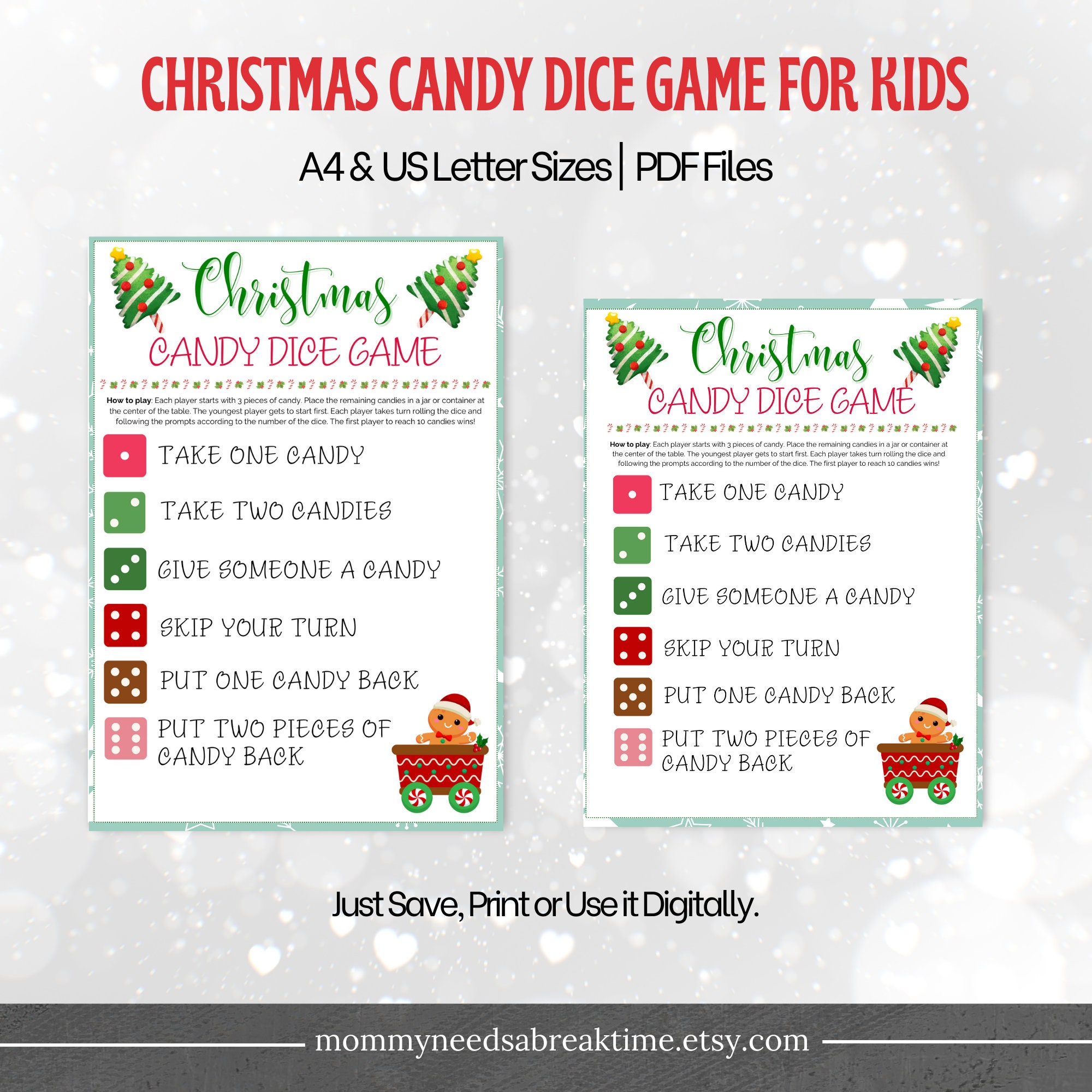 Christmas Candy Dice Game, Christmas Dice Game Holiday Dice Game ...