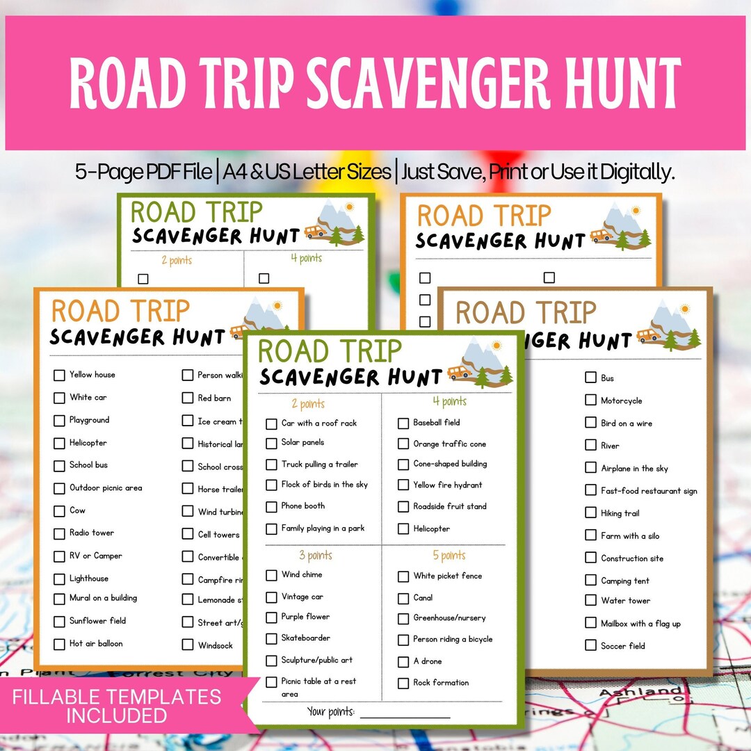 Road Trip Scavenger Hunt Road Trip Games, Road Trip Activity, Family ...