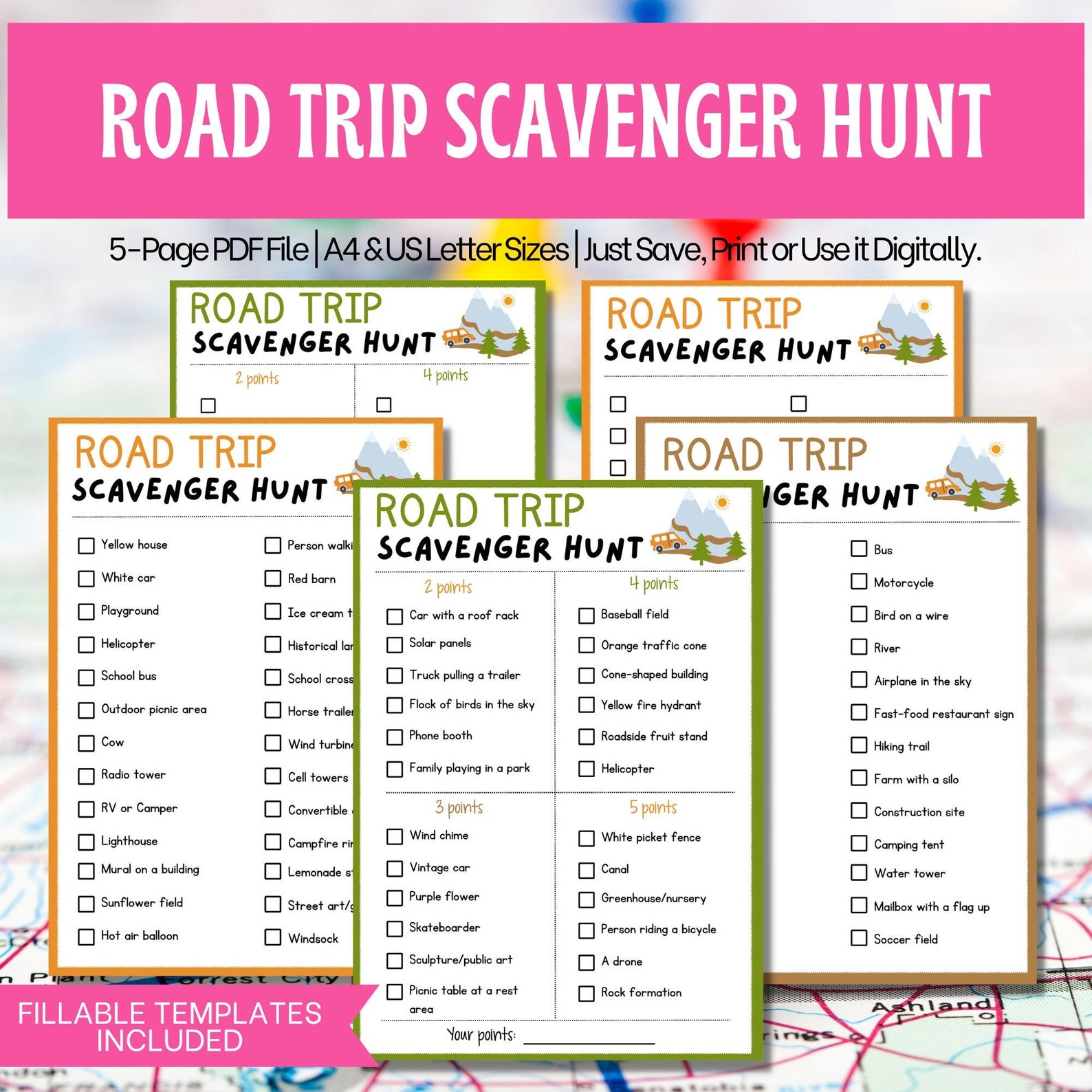 Road Trip Scavenger Hunt Road Trip Games, Road Trip Activity, Family ...