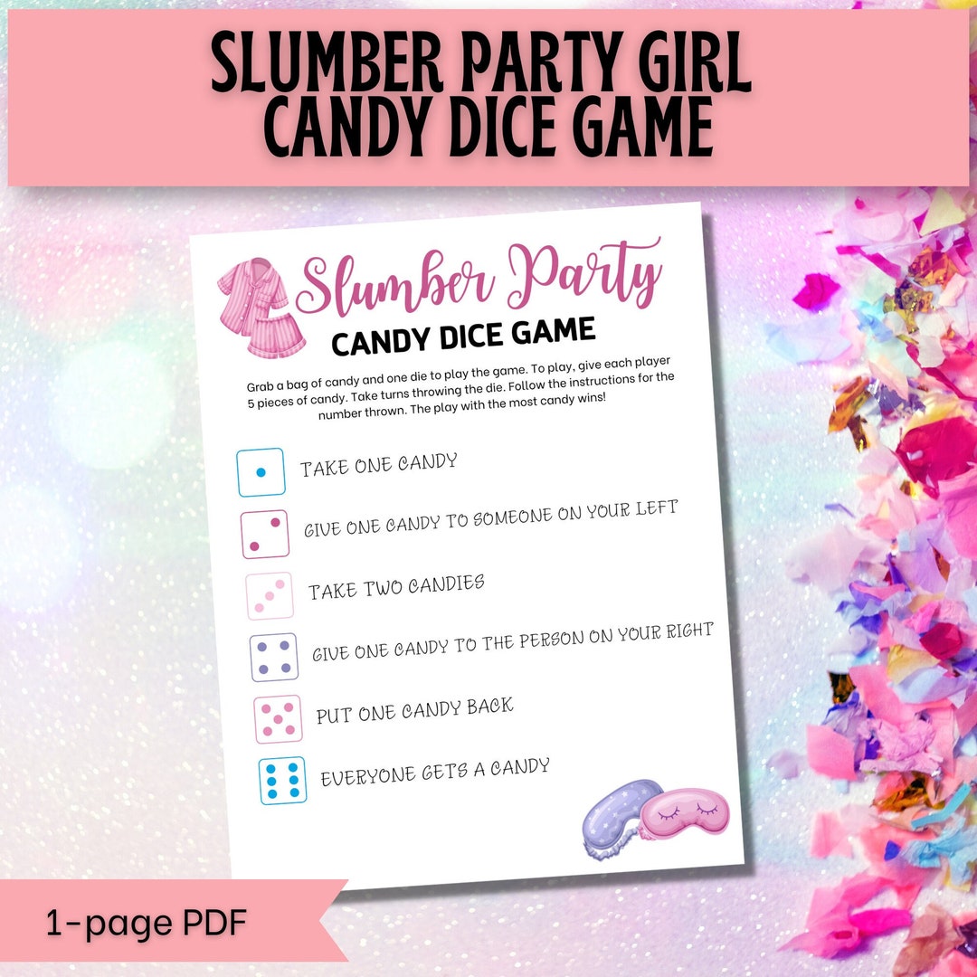 Slumber Party Candy Dice Game Girl Candy Dice Game Printable Etsy