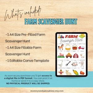 Farm Scavenger Hunt Printable, on the Farm Activity Outdoor Learning ...