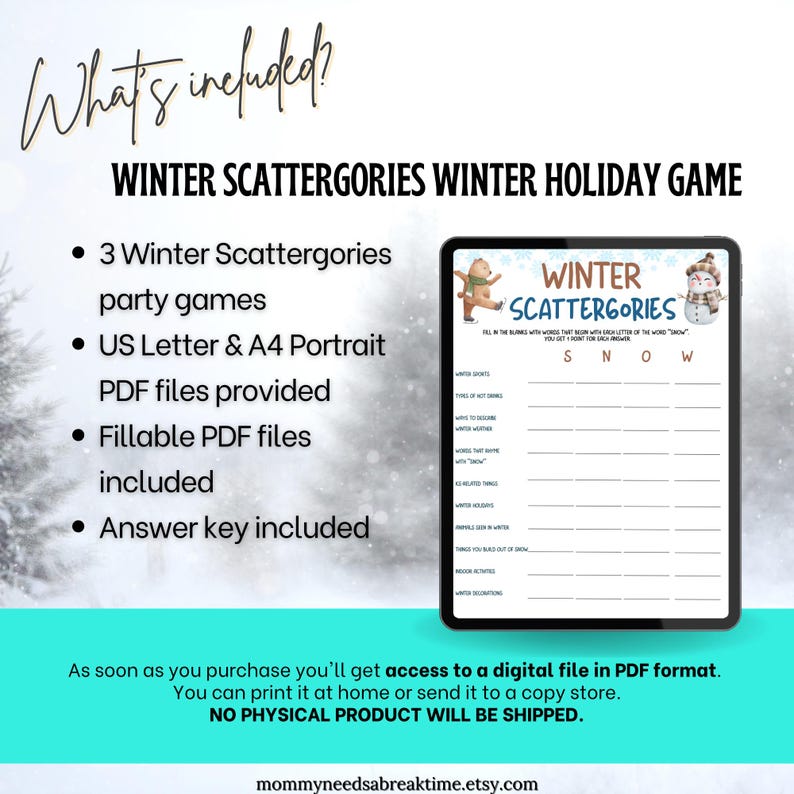Winter Scattergories, Winter Party Games Winter Classroom Games Class ...