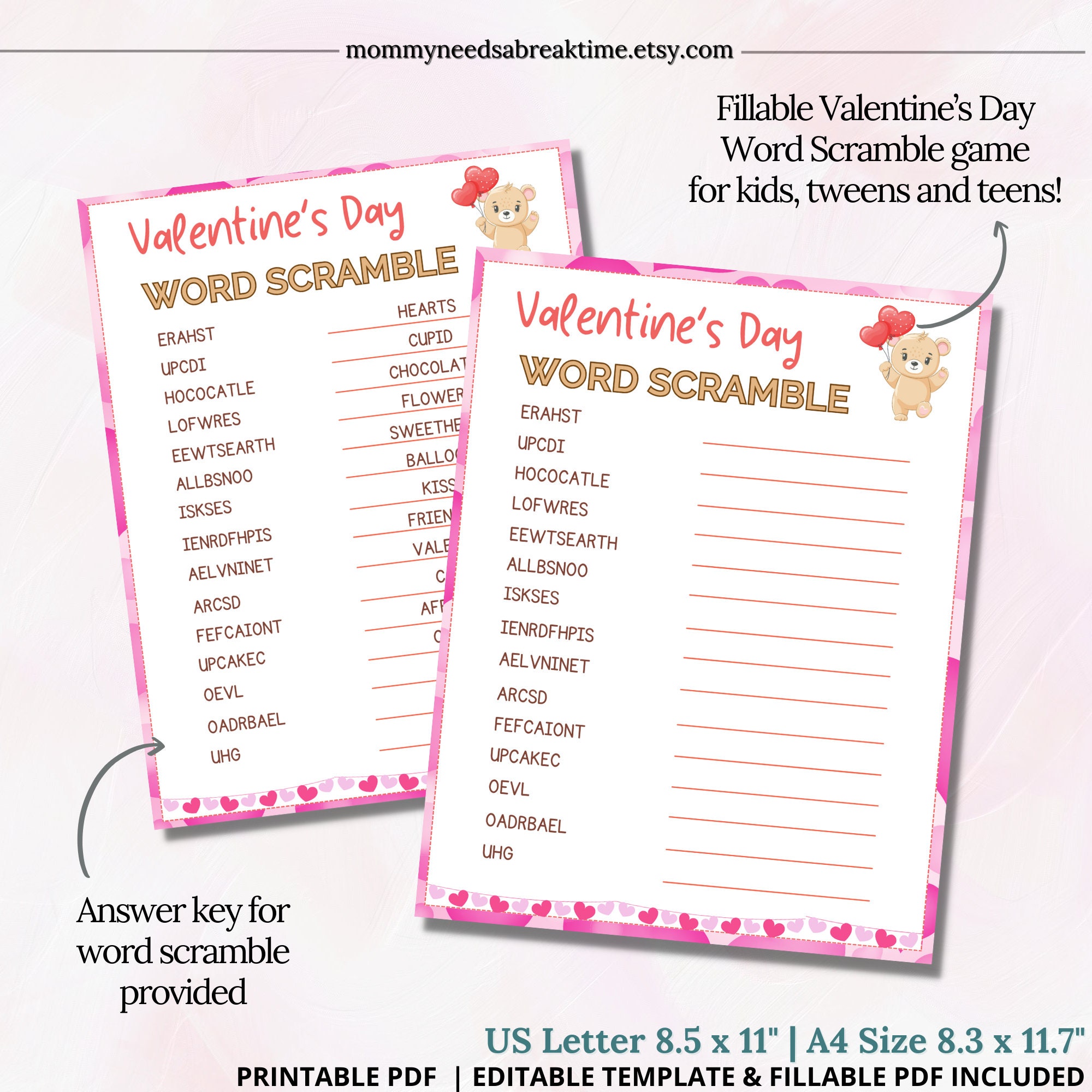 Valentines Day Word Scramble, Classroom Valentines, Valentines Day ...