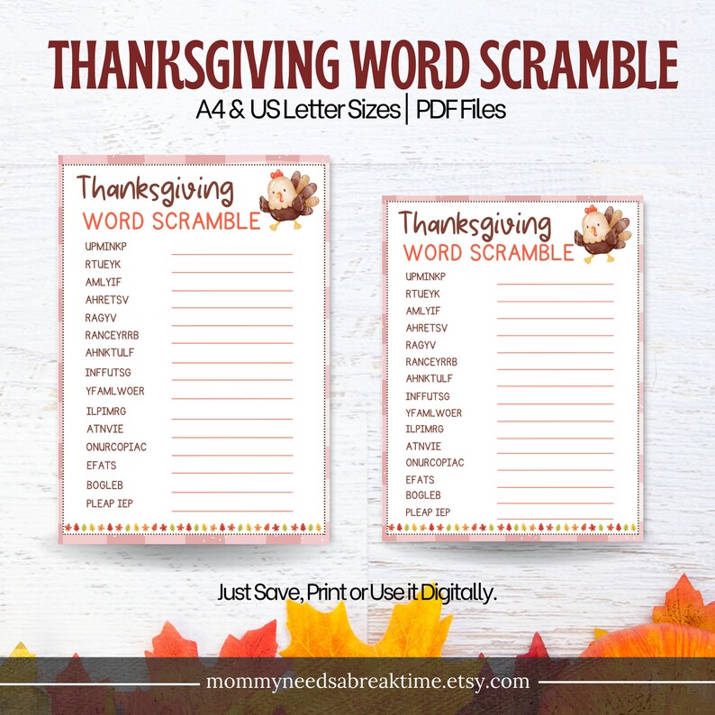 Fillable Thanksgiving Word Scramble | Kids Word Scramble Class ...