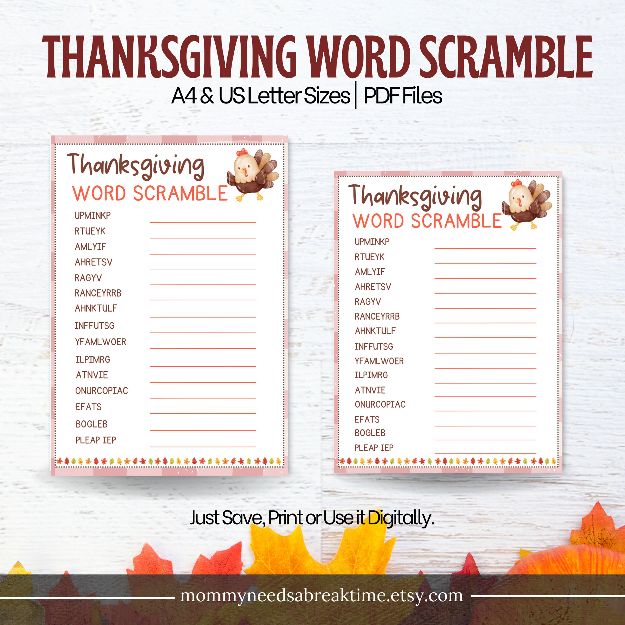 Fillable Thanksgiving Word Scramble | Kids Word Scramble Class ...