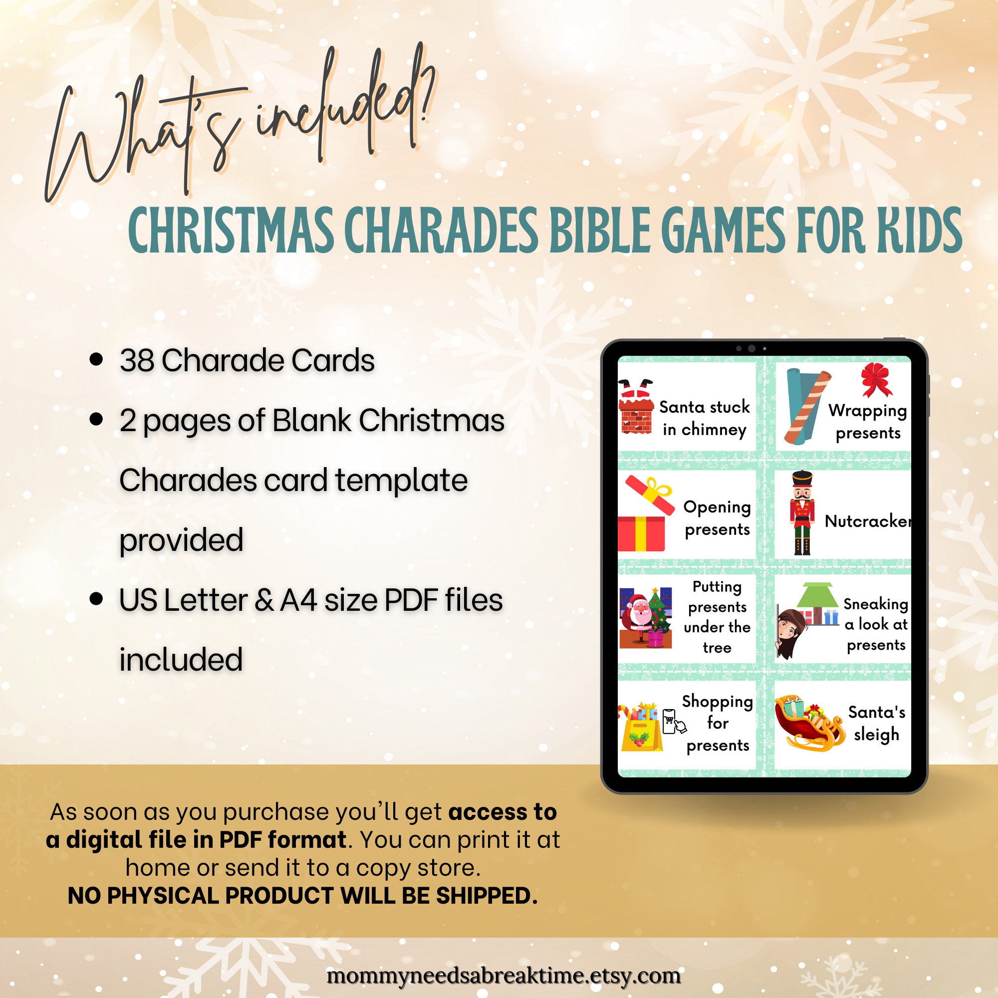 Christmas Charades Bible Games for Kids Winter Pictionary Christmas ...