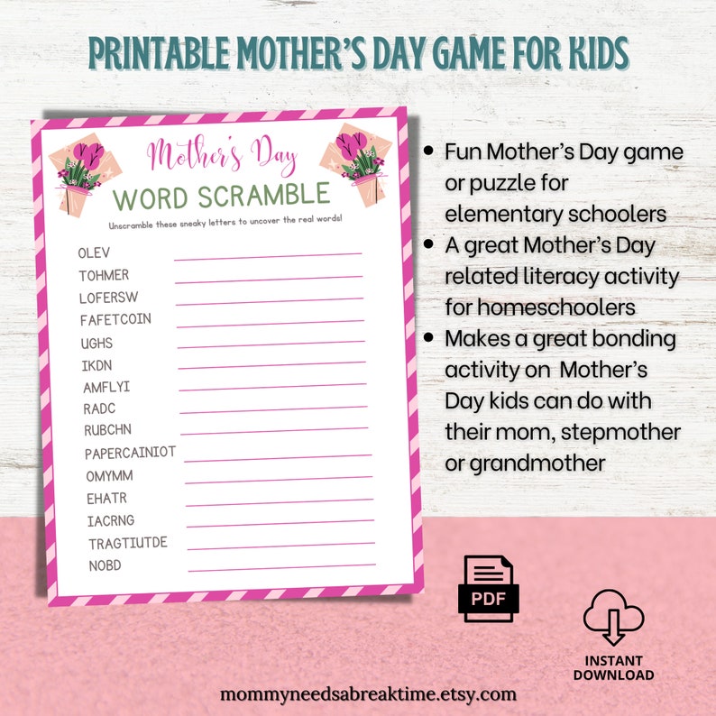 Mothers Day Word Scramble Mothers Day Puzzle, Mothers Day Activity ...