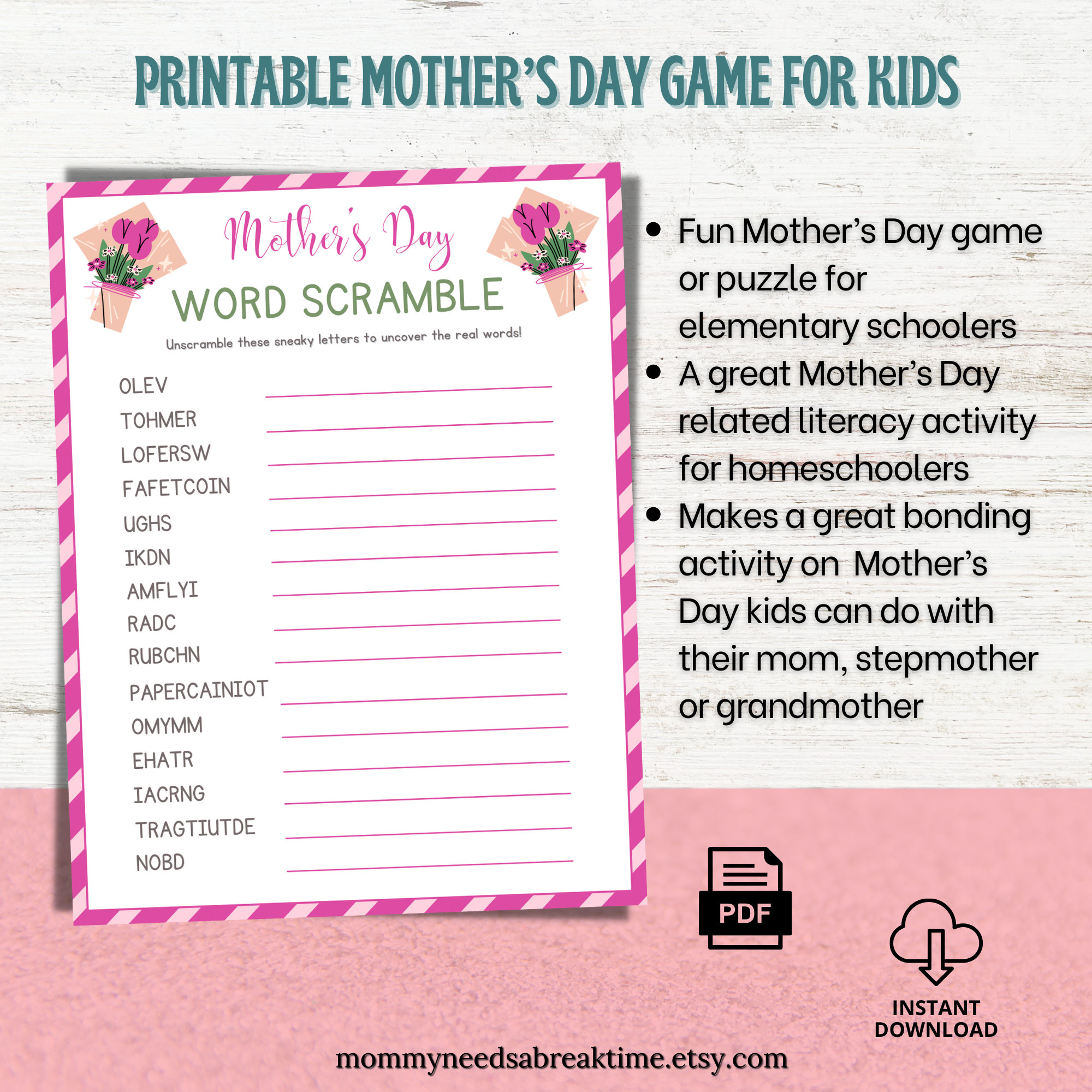 Mothers Day Word Scramble Mothers Day Puzzle, Mothers Day Activity ...