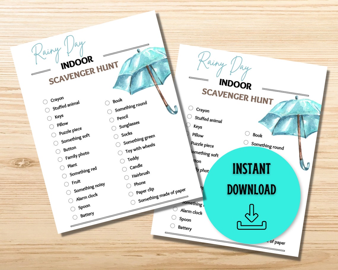 Fillable Rainy Day Indoor Scavenger Hunt Indoor Activities - Etsy
