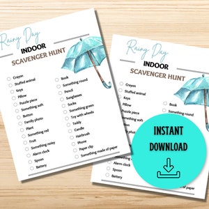 Fillable Rainy Day Indoor Scavenger Hunt Indoor Activities - Etsy