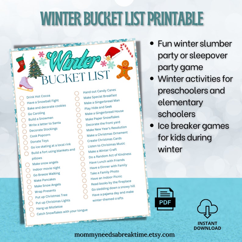 Winter Bucket List Christmas Bucket List, Winter Activities Printable ...