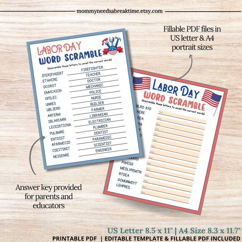 Labor Day Word Scramble Labor Day Games, Preschool Alphabet Activities ...