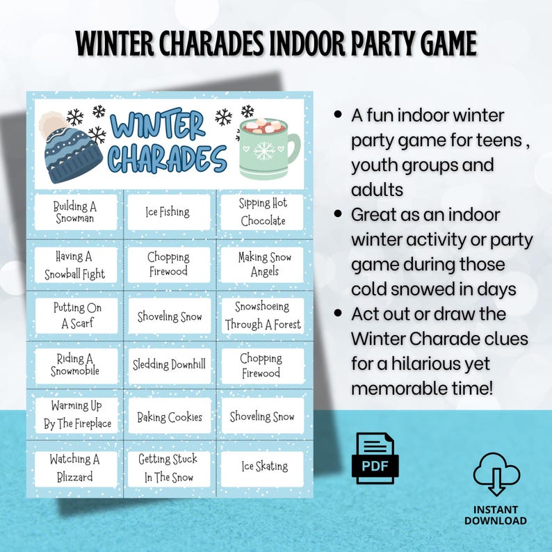 Winter Charades Winter Party Games, Winter Pictionary Family Reunion ...
