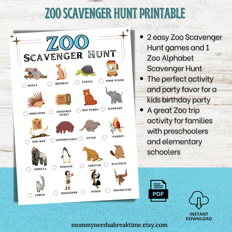 Zoo Scavenger Hunt Zoo Treasure Hunt, Birthday Scavenger Hunt, Zoo ...