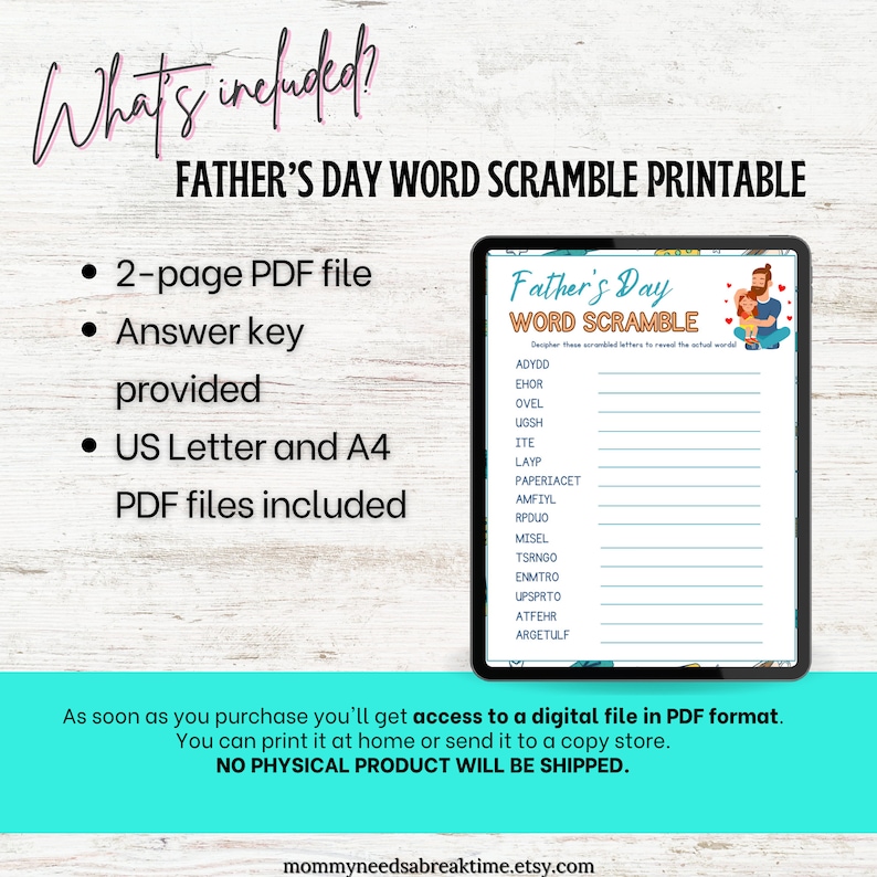 Fathers Day Word Scramble, Fathers Day Activity Fathers Day Games ...