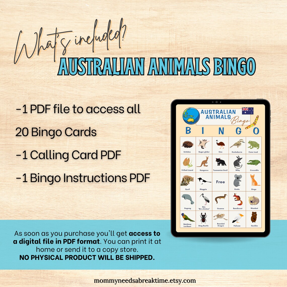 Australian Animals Bingo for Kids Australia Animal Bingo Cards ...