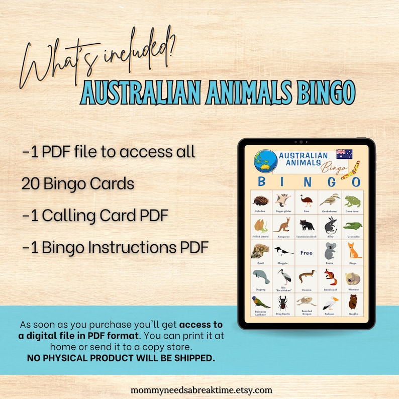 Australian Animals Bingo for Kids, Australia Animal Bingo Cards ...