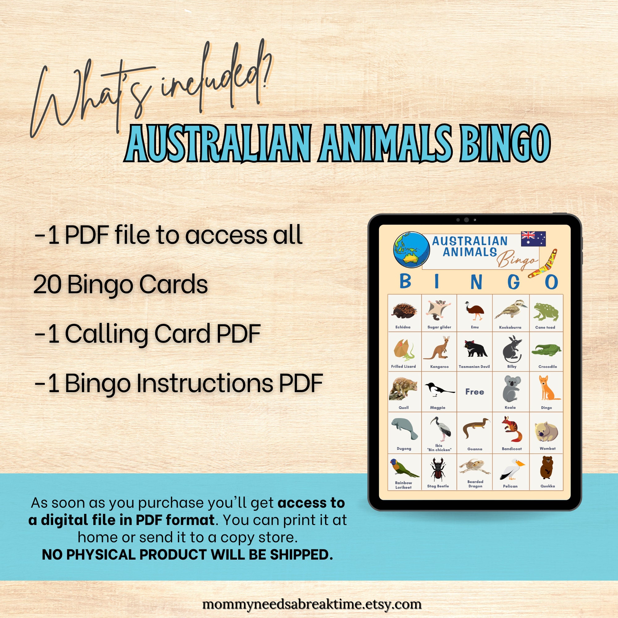Australian Animals Bingo for Kids, Australia Animal Bingo Cards ...