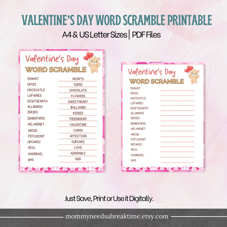 Valentine's Day Word Scramble Valentines Day Games for Kids Valentines ...