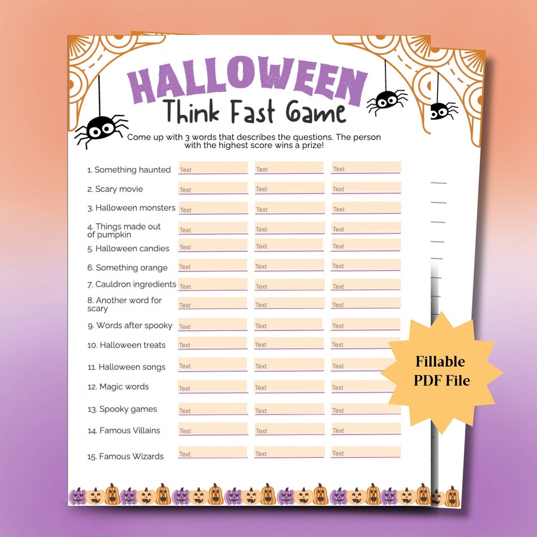 Halloween Think Fast Game Adult Halloween Game, Teen Halloween Games ...