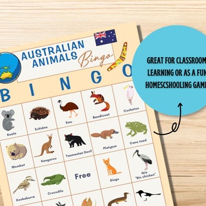 Australian Animals Bingo for Kids, Australia Animal Bingo Cards ...
