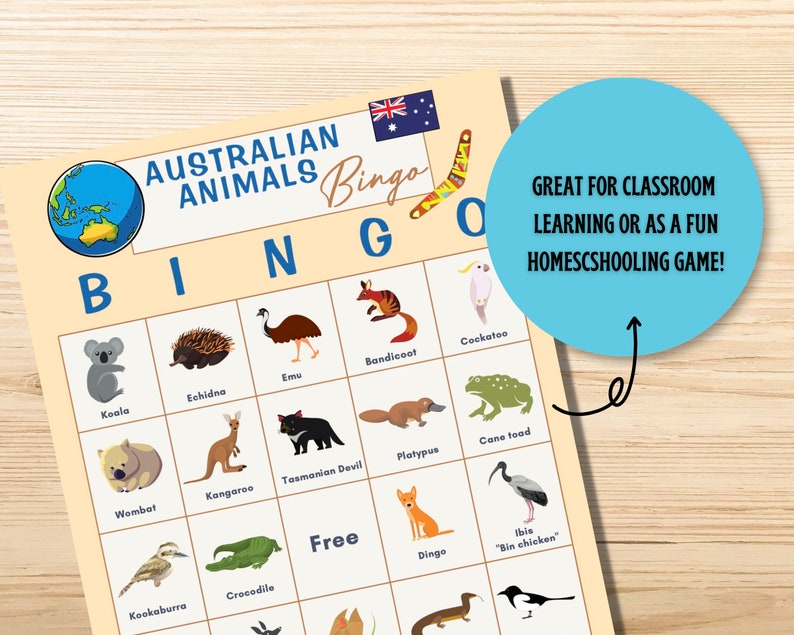 Australian Animals Bingo for Kids, Australia Animal Bingo Cards ...