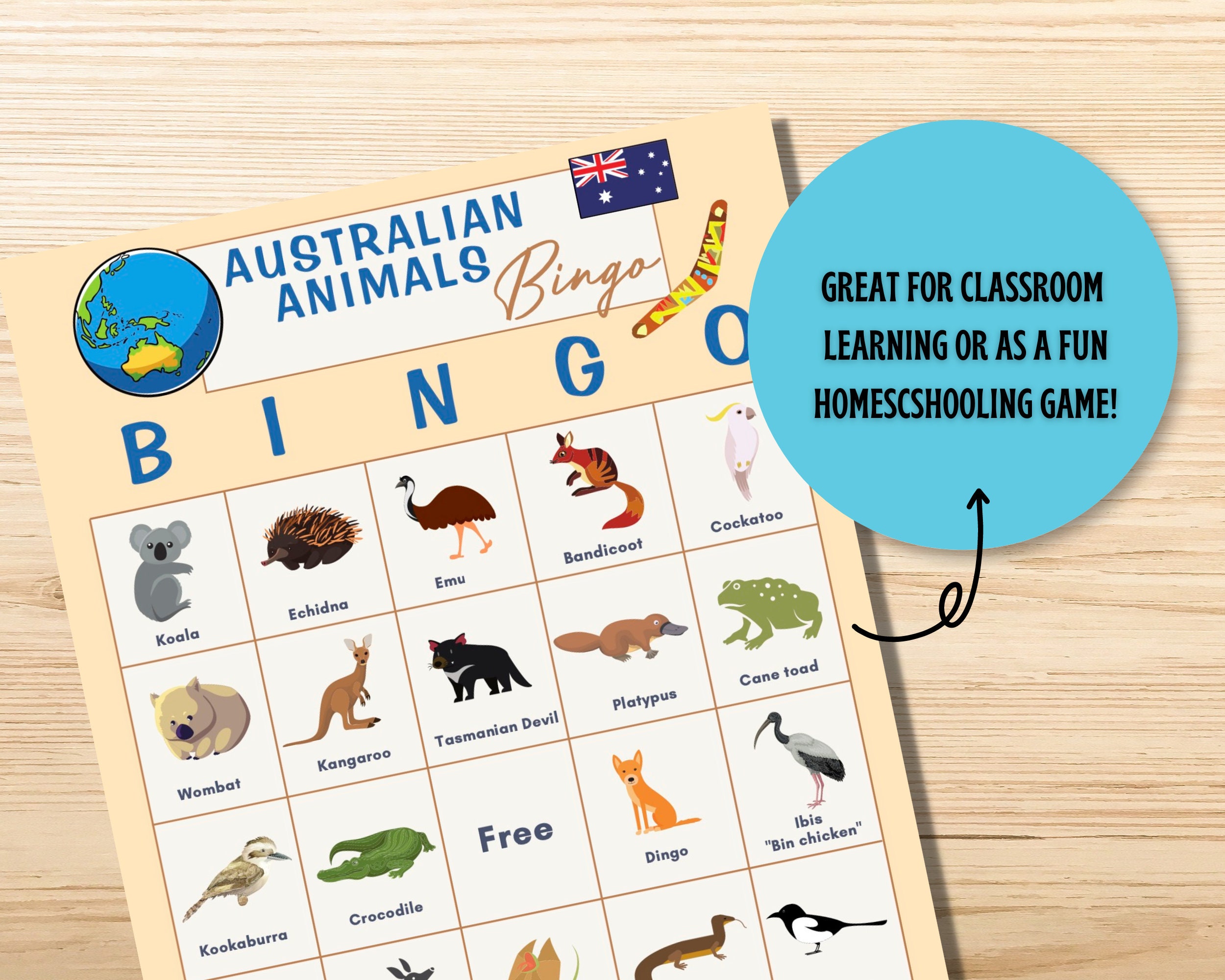 Australian Animals Bingo for Kids, Australia Animal Bingo Cards ...