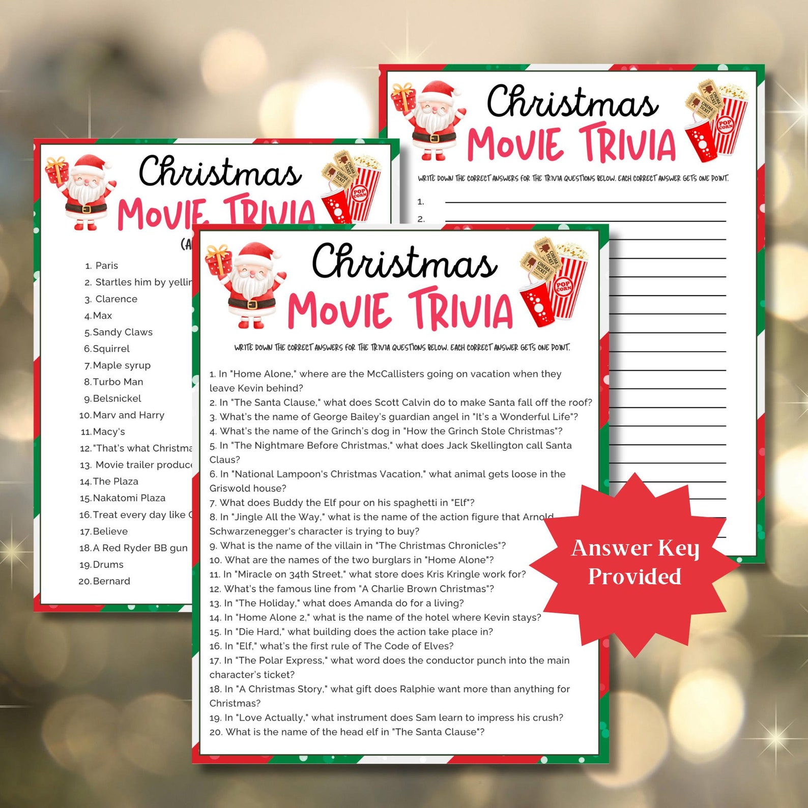 Christmas Movie Trivia Friendsmas Game, Holiday Trivia Game Movie Night ...